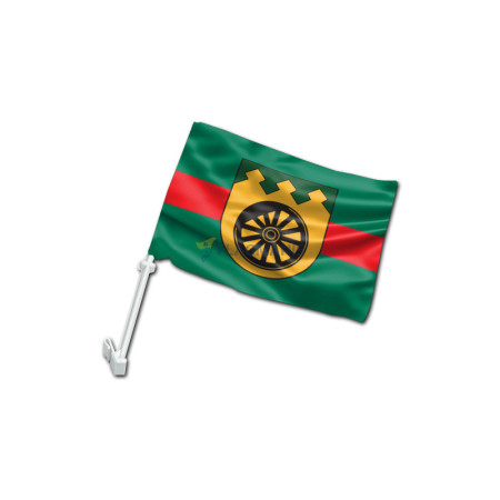 Stendes pilsētas auto karogs ar kātu, kas piestiprināts pie auto durvju ...